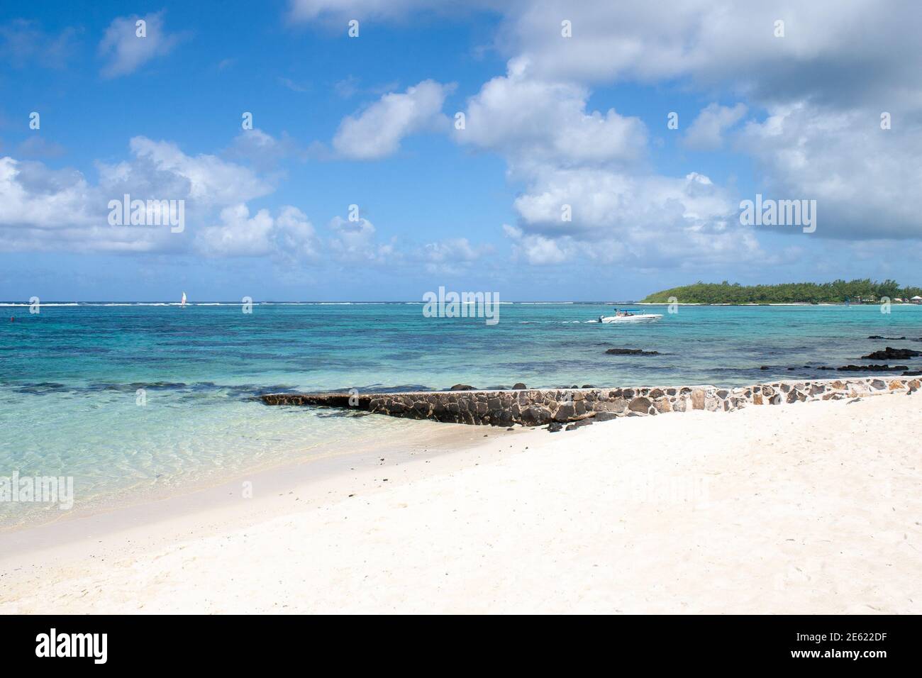 Mauritius island: Beach with turquoise lagoon, coral reef Stock Photo ...