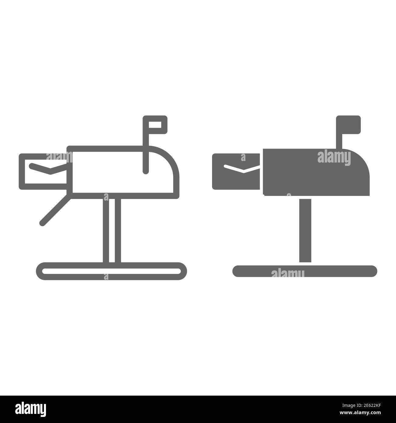 Letter in mailbox line and solid icon, delivery service symbol ...