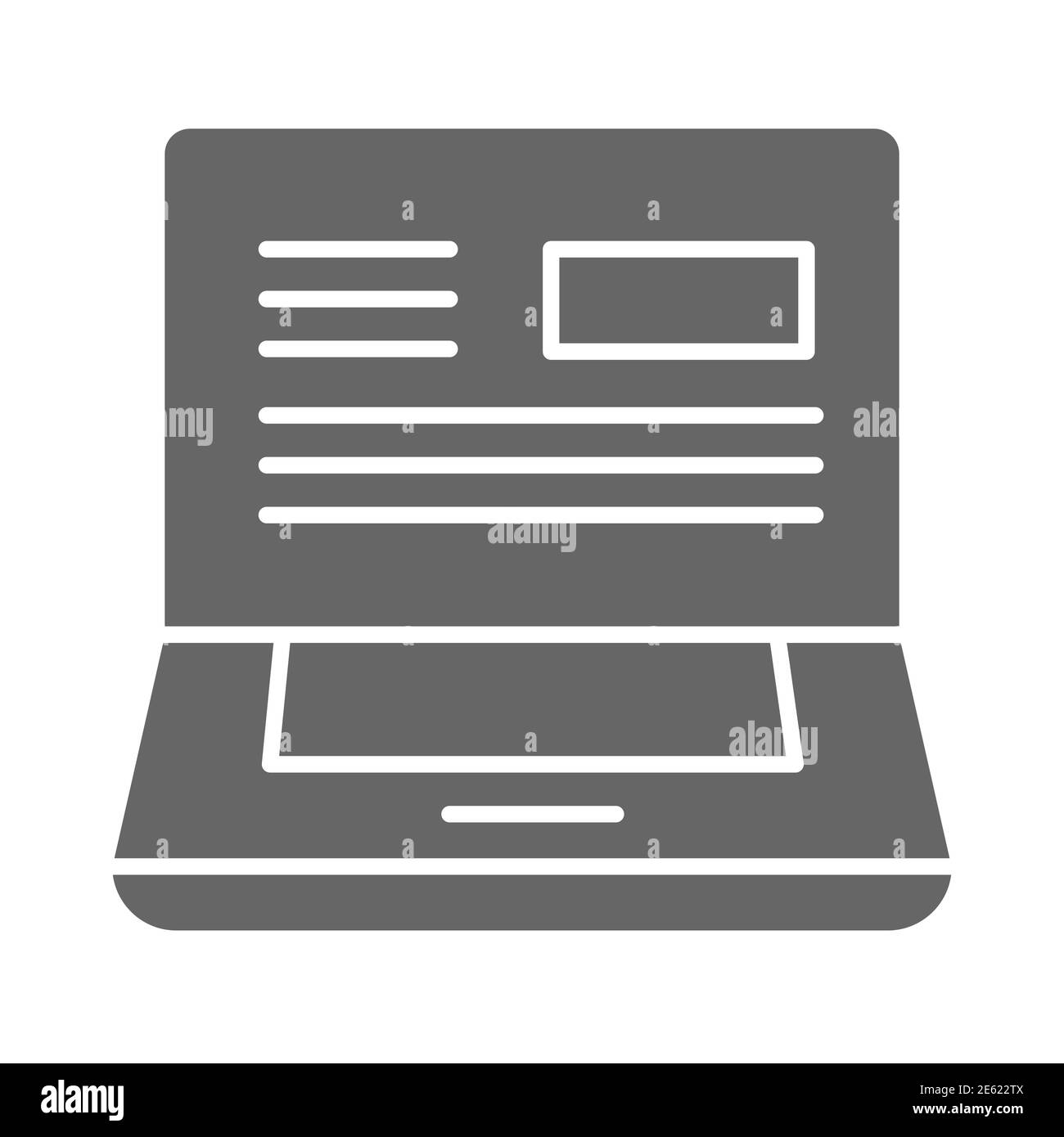 Message in laptop solid icon, delivery symbol, pc with text website ...