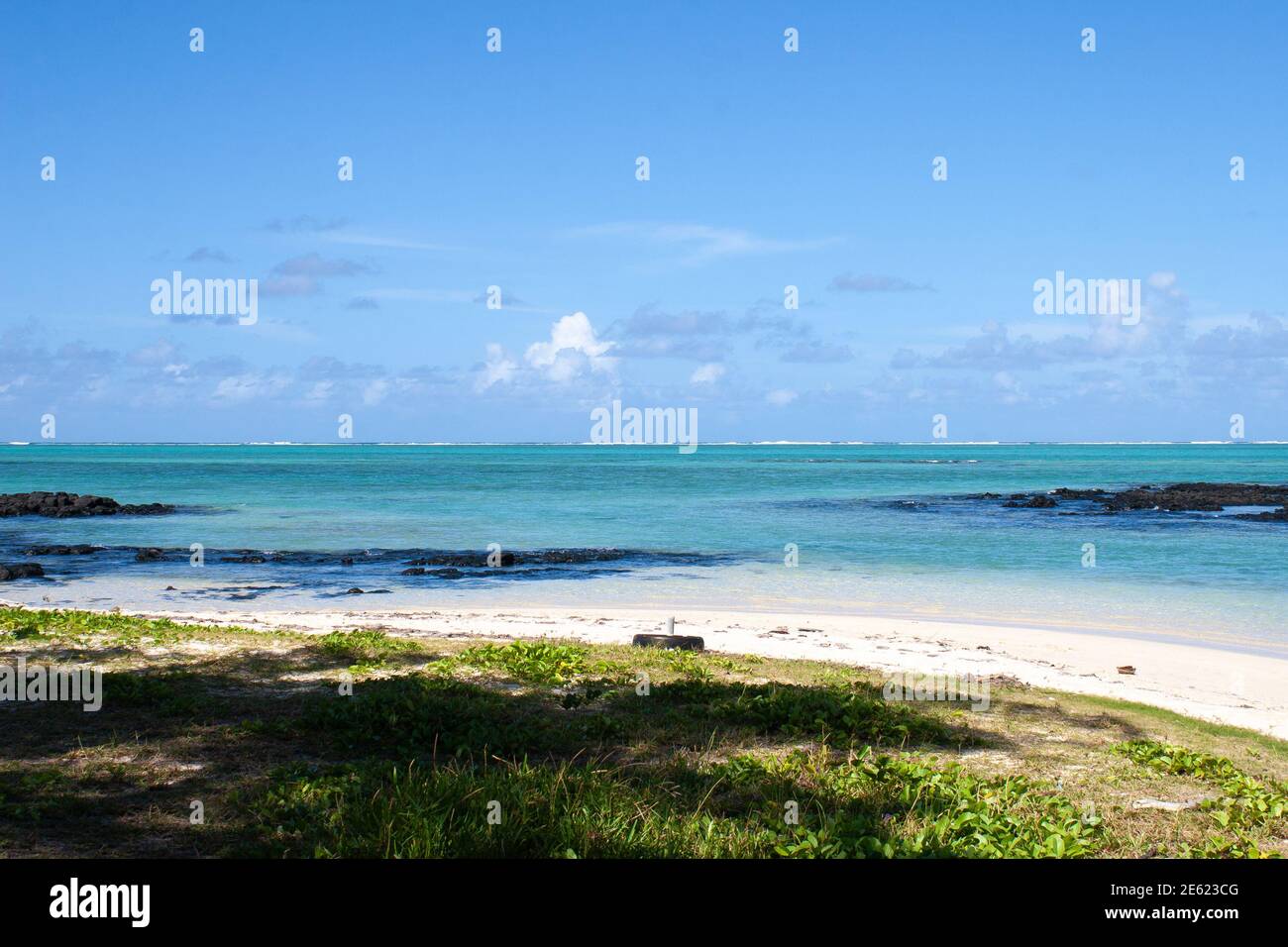 Mauritius island: Beach with turquoise lagoon, coral reef Stock Photo ...