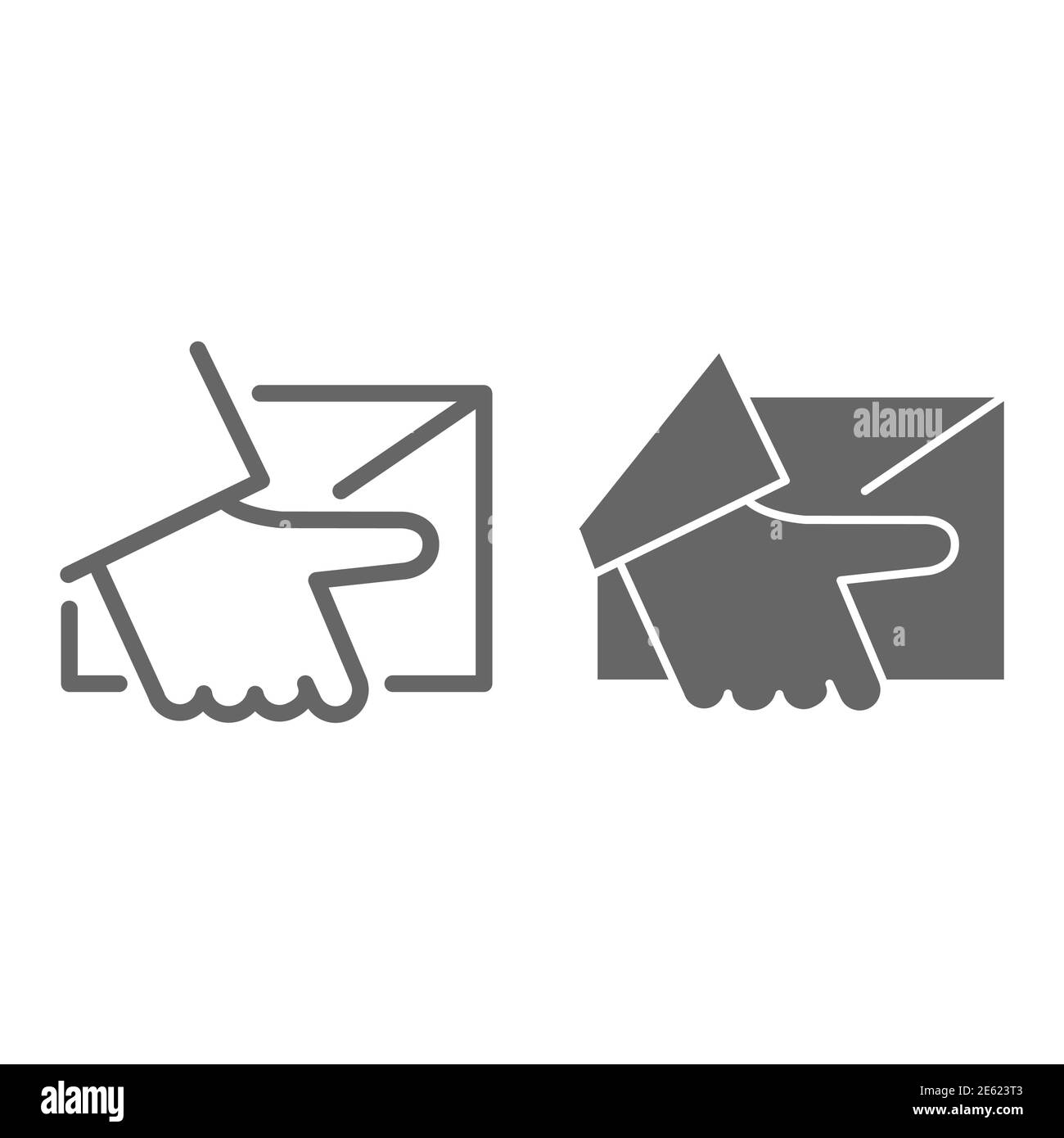 Courier delivery line and solid icon, logistics symbol, hand holding ...