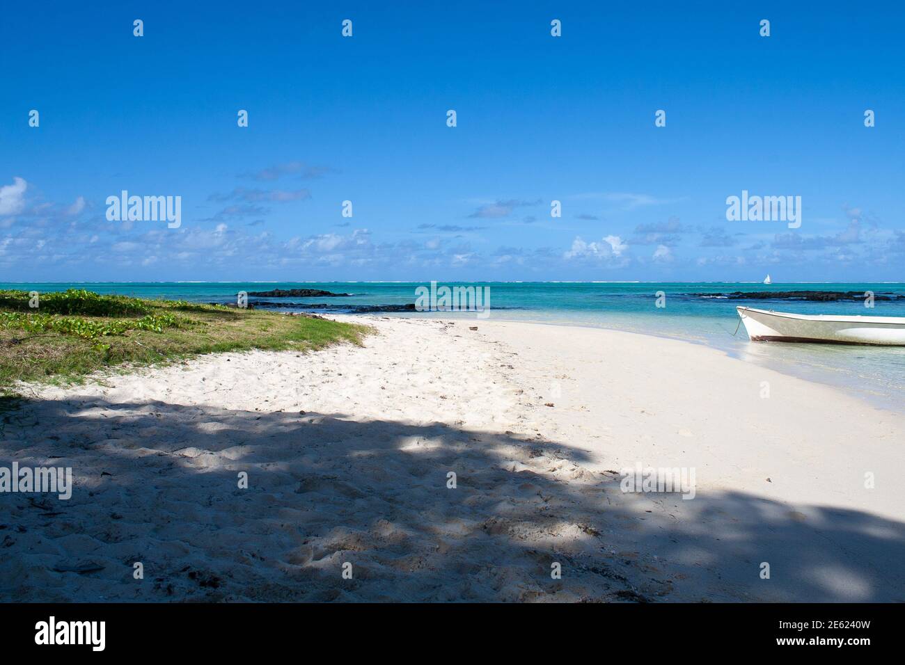 Mauritius island: Beach with turquoise lagoon, coral reef Stock Photo ...