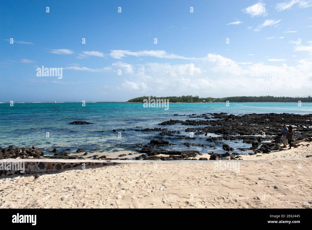 Mauritius island: Beach with turquoise lagoon, coral reef Stock Photo ...