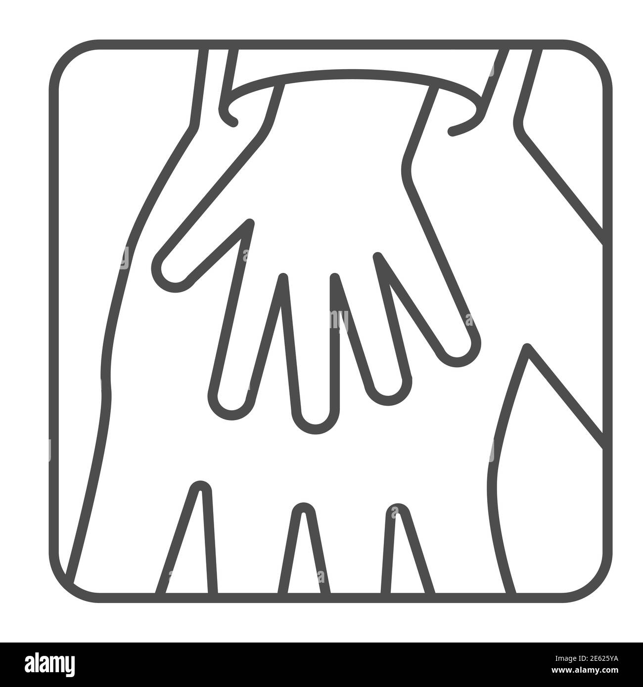 Child palm in adult hand thin line icon, children protection symbol ...