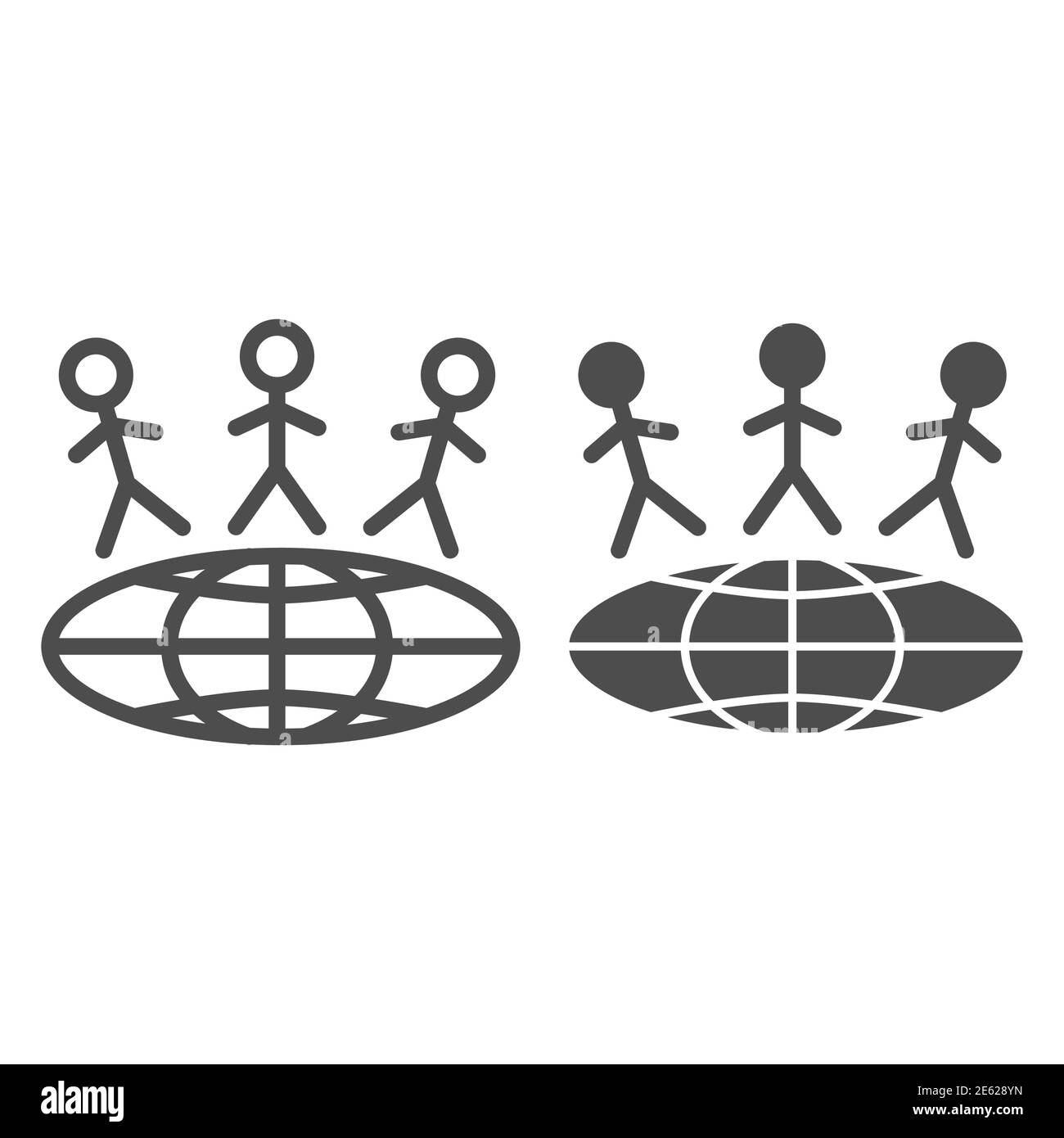 Children around world line and solid icon, World children day concept ...