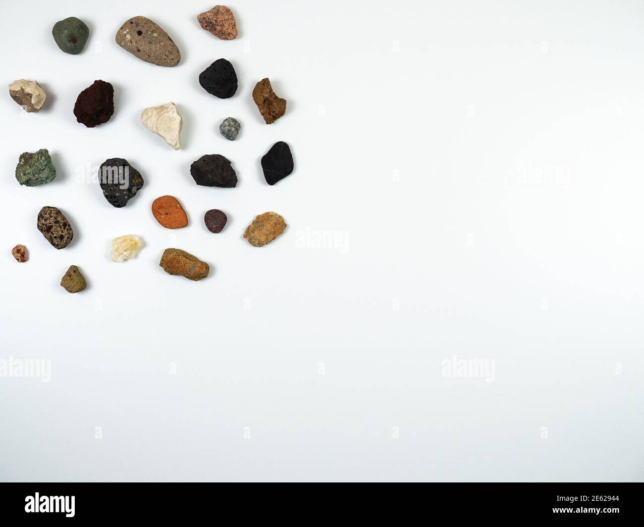 Minerals composition. Minerals on white background. Flat lay, top view ...