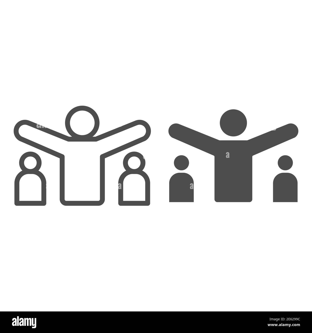 Adult protects children line and solid icon, 1st June children ...