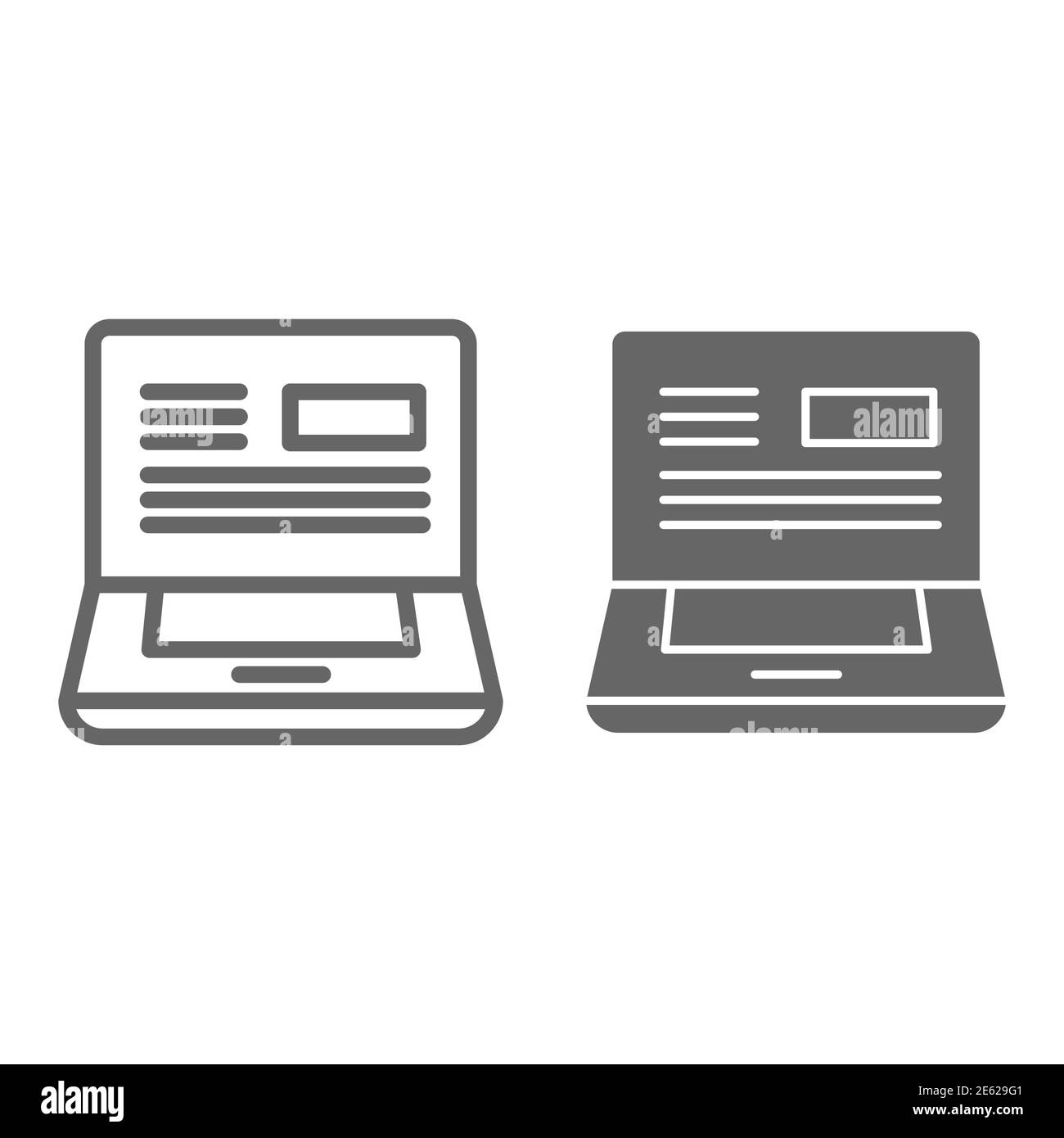 Message in laptop line and solid icon, delivery symbol, pc with text ...