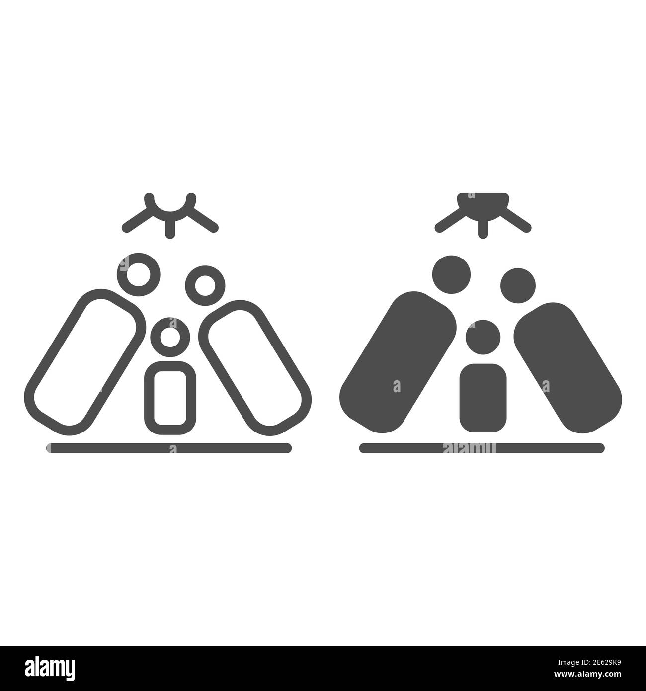 Dad and Mom protecting baby line and solid icon, 1st June children ...