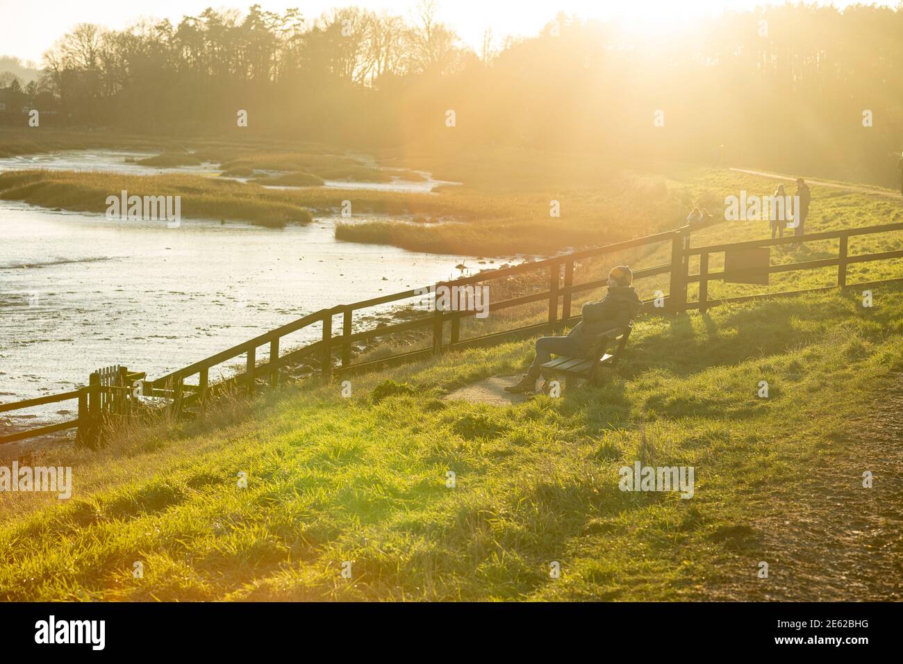 Tinted photograph of the river Deben at low tide, lockdown walks, sunny ...