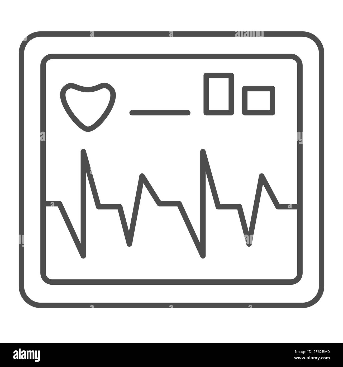 Monitor screen displays heart rate thin line icon, Healthcare concept, cardiogram device sign on ...