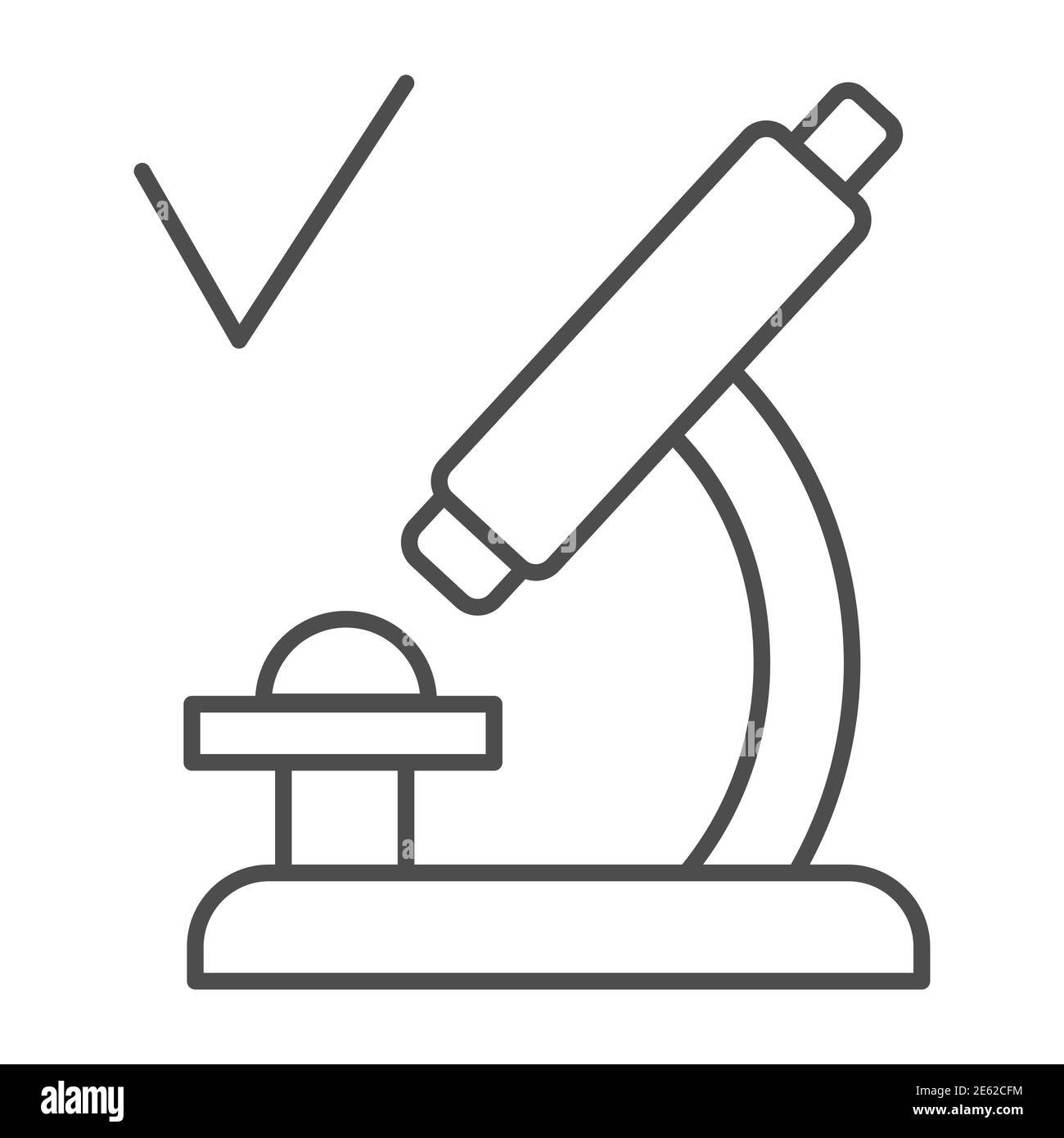 Microscope with checkmark thin line icon, coronavirus vaccine testing ...