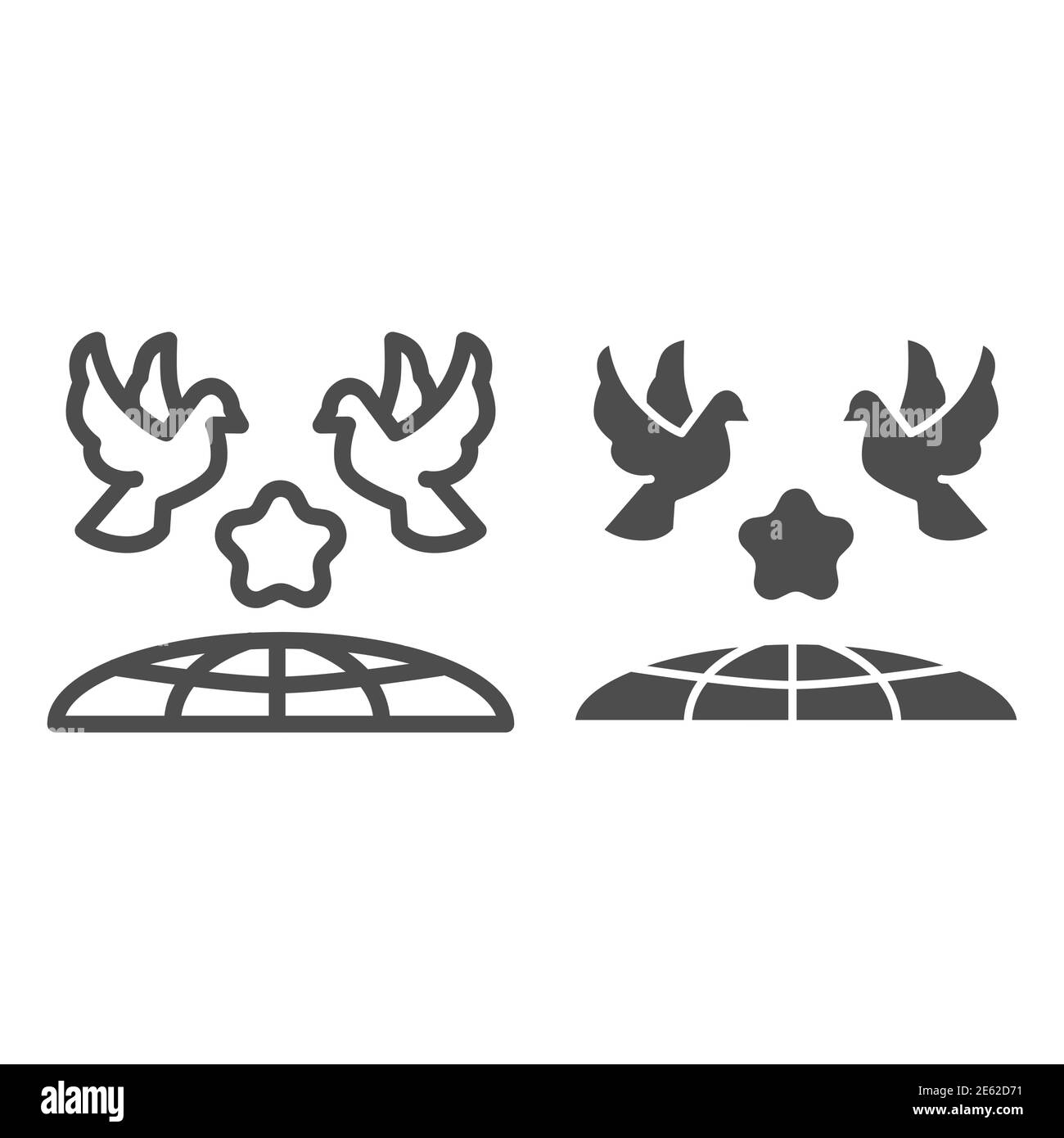Doves and planet earth line and solid icon, International day of peace ...