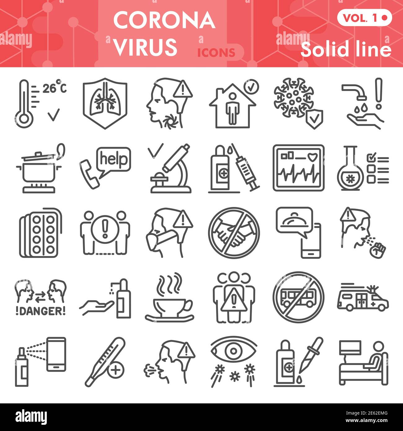 Coronavirus line icon set, 2019-ncov virus symbols set collection or ...
