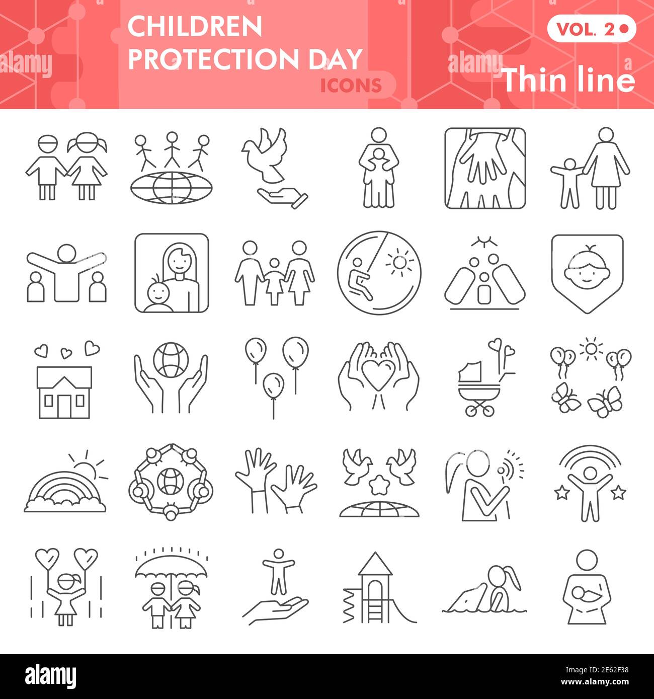 Children protection day thin line icon set, Child safety symbols set ...