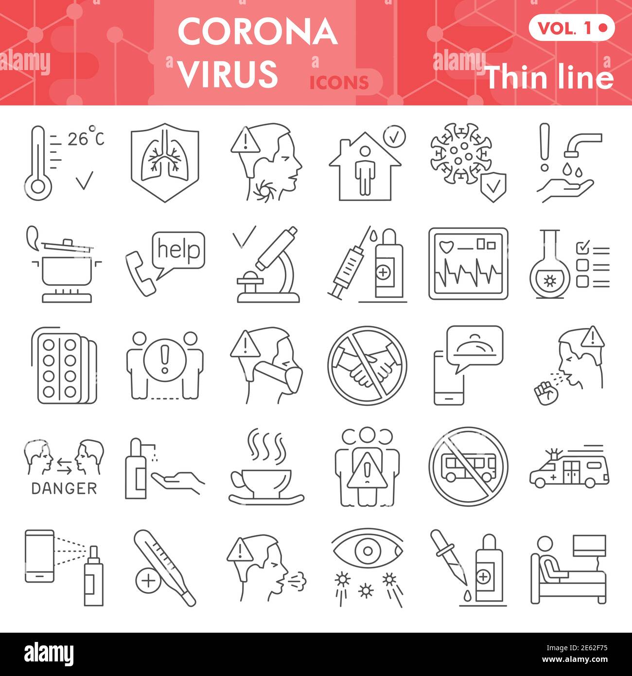 Coronavirus thin line icon set, 2019-ncov virus symbols set collection ...