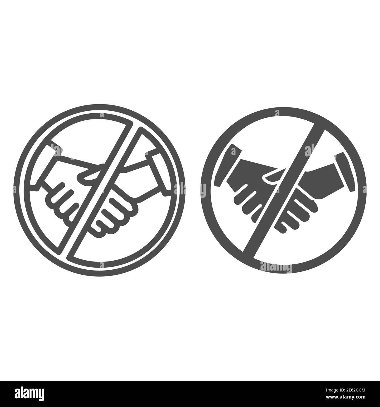 No handshake line and solid icon, covid-19 prevention concept, avoid ...