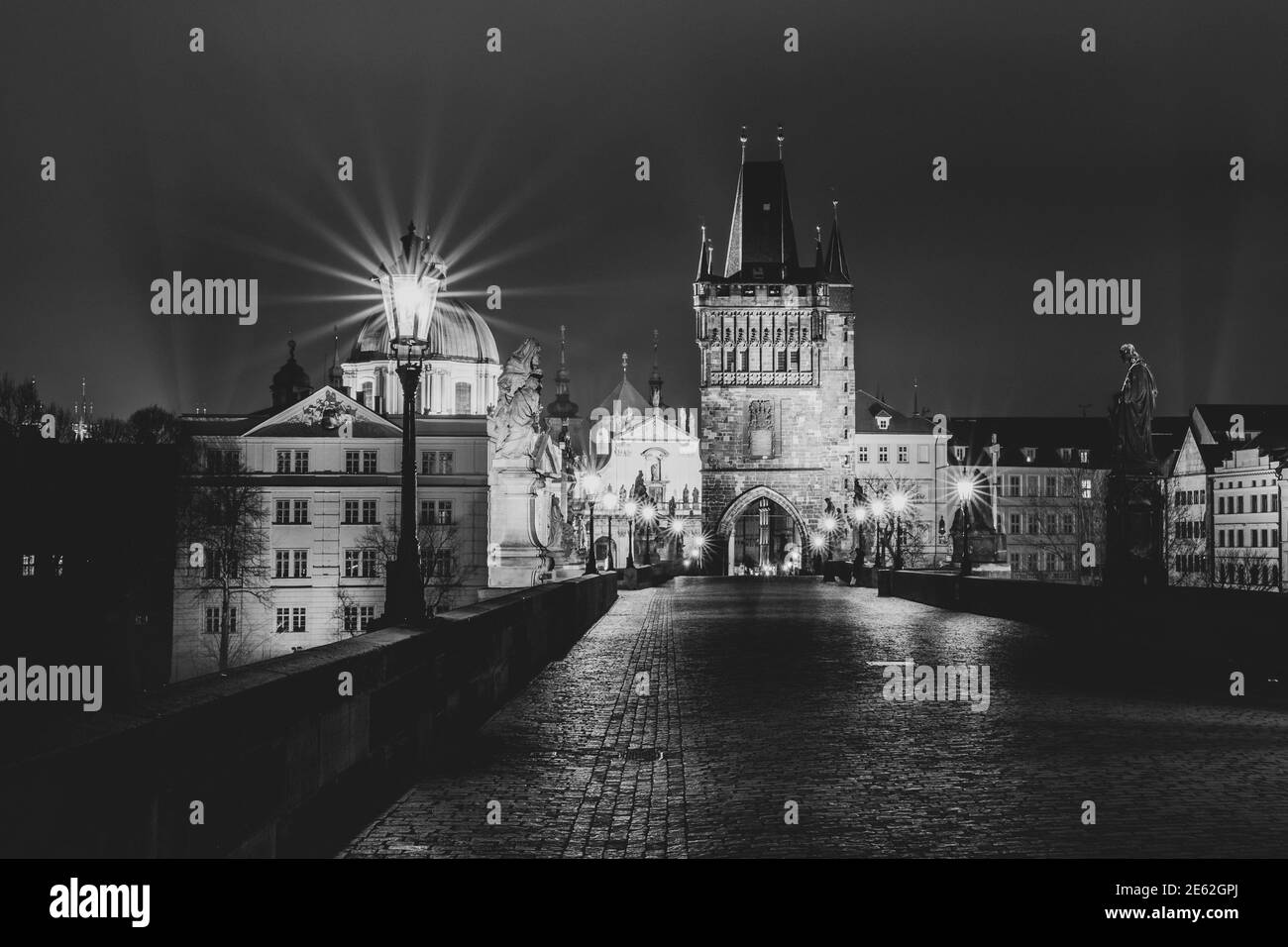 Prague Charles Bridge by night Stock Photo - Alamy