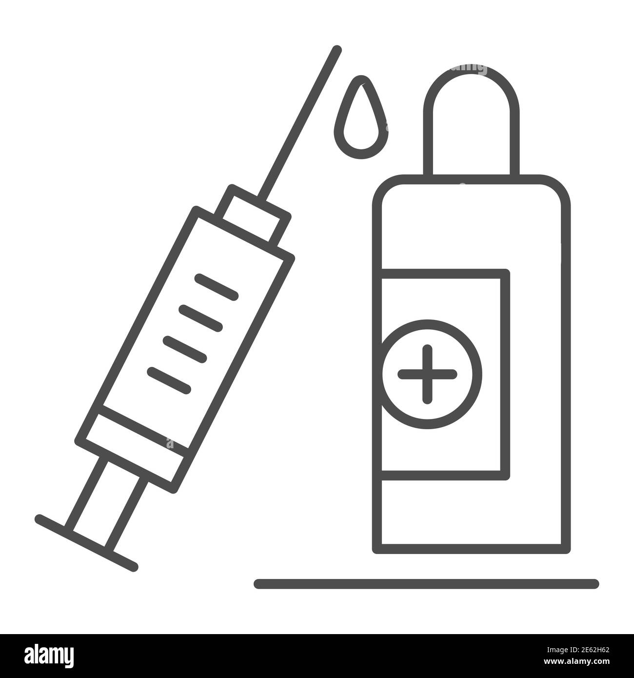 Syringe and bottle vaccine thin line icon, covid-19 vaccination concept ...
