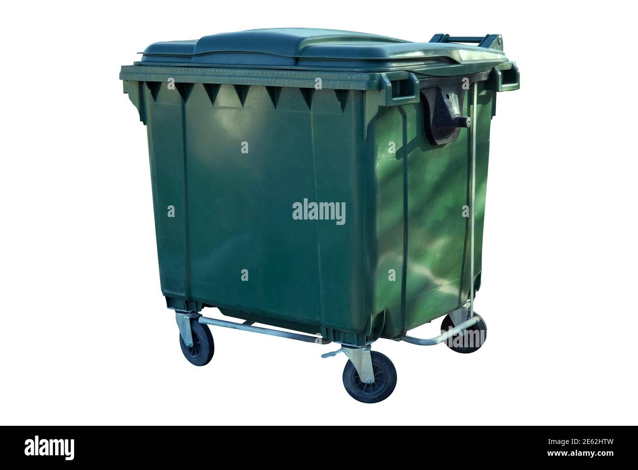Green plastic trash recycling container isolate on a white background ...