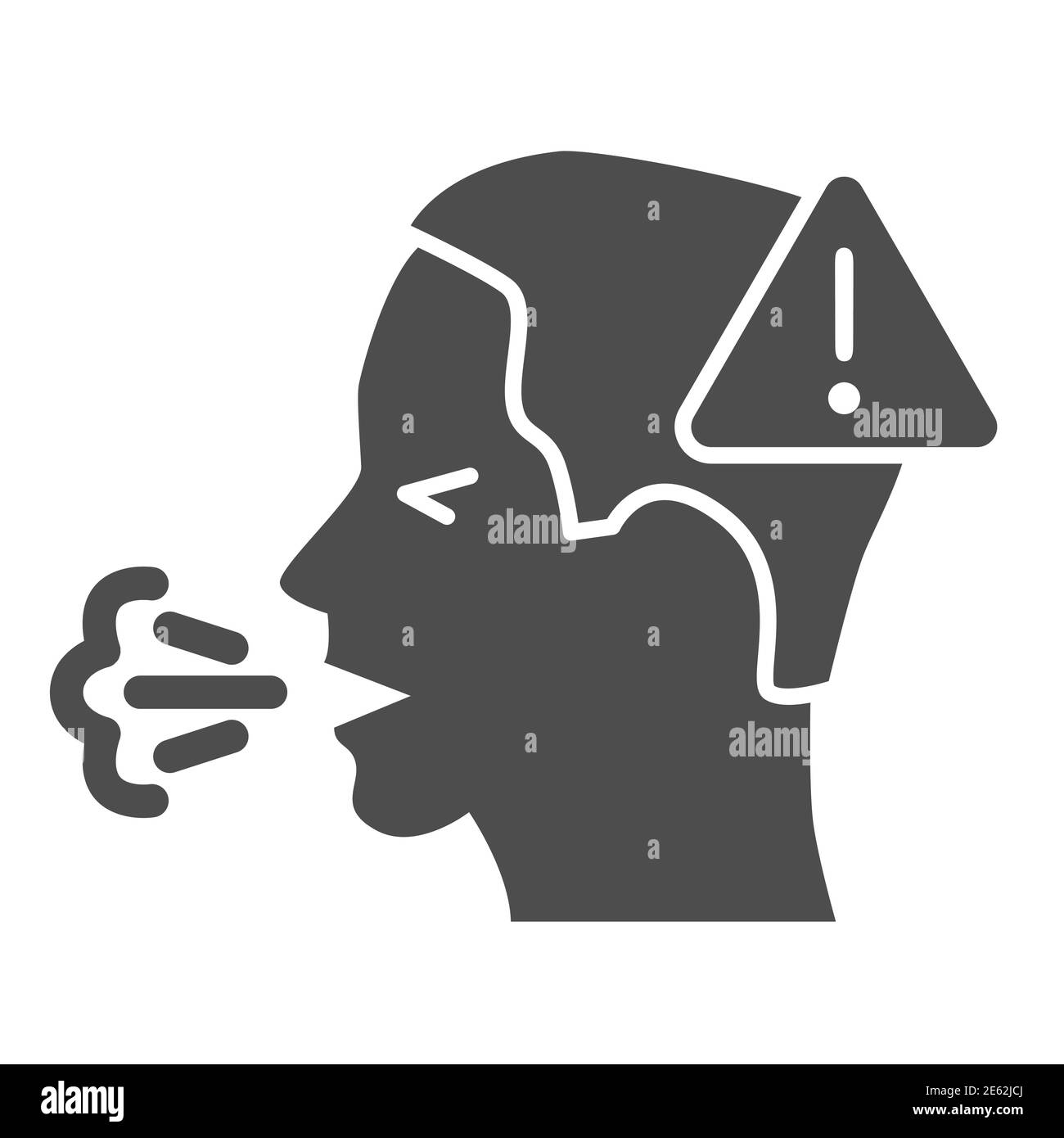 Sick man cough and warning sign solid icon, covid-19 spread concept ...