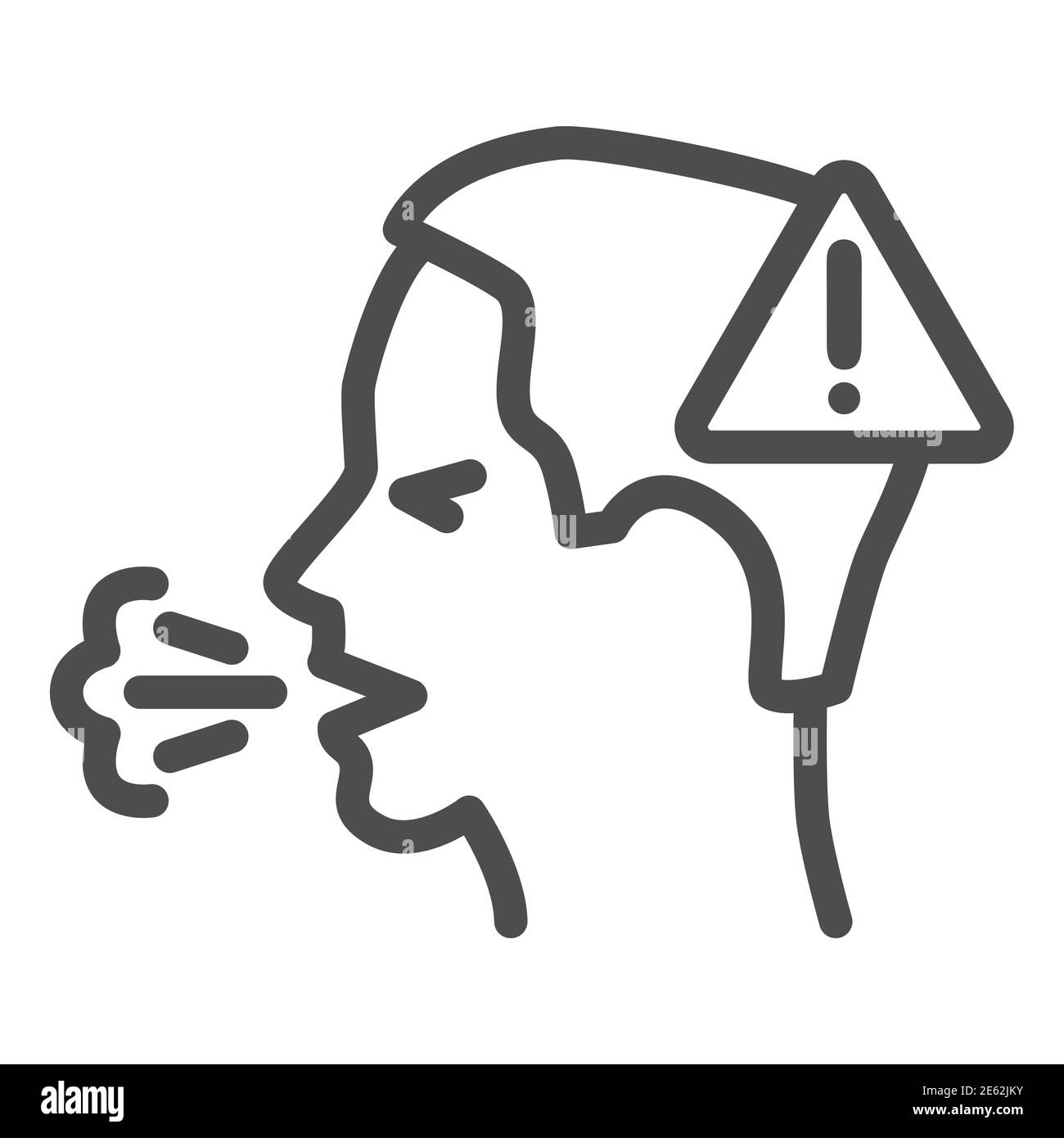 Sick man cough and warning sign line icon, covid-19 spread concept ...
