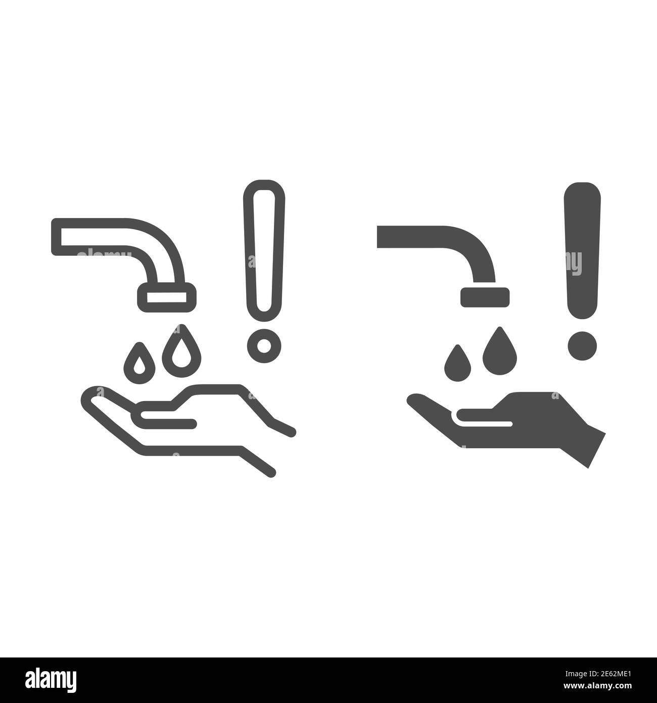 Wash hands under tap line and solid icon, personal hygiene concept ...