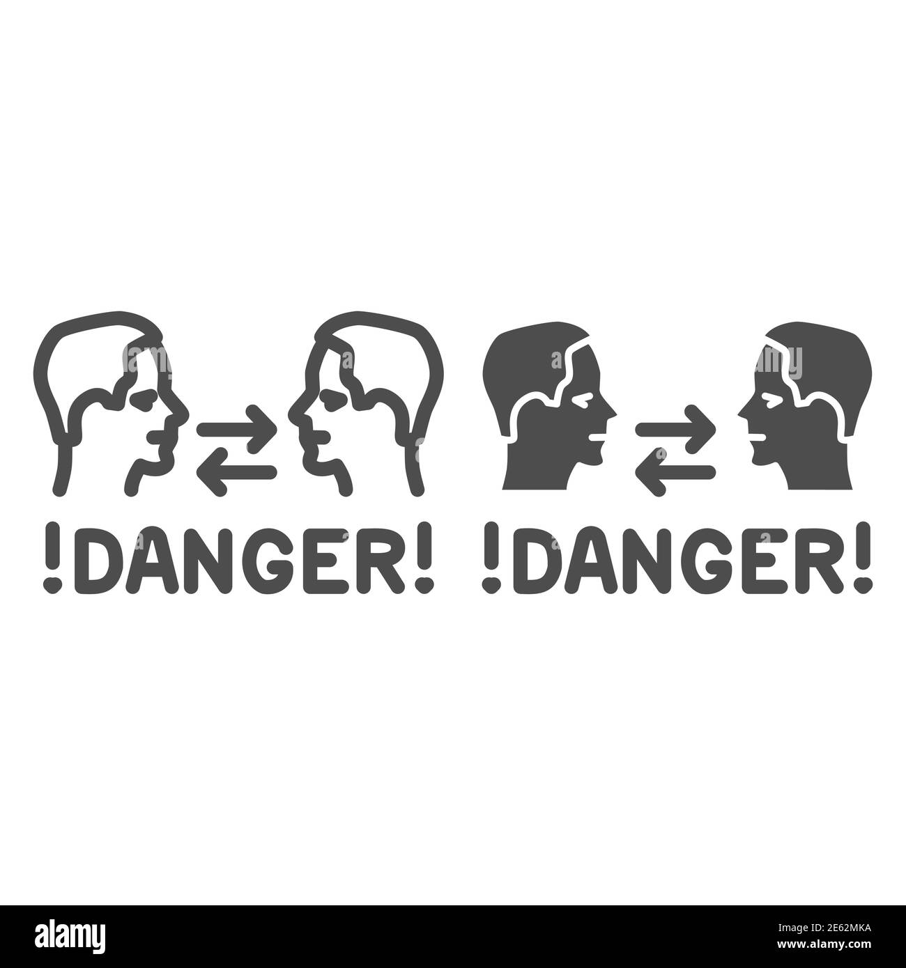 Two heads with arrows and danger warning line and solid icon, prevent ...