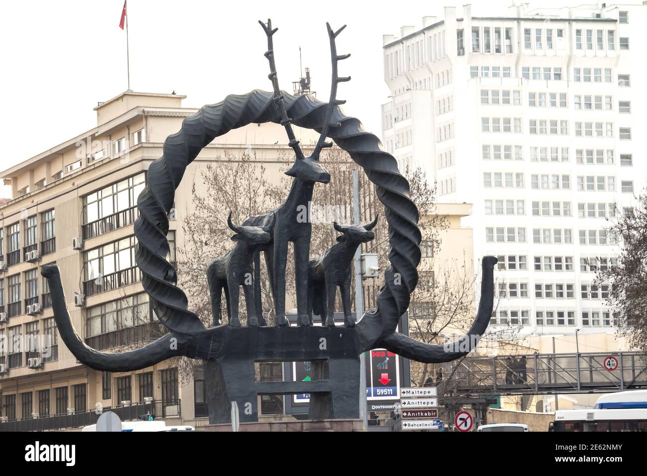 ANKARA, TURKEY: Hittite Sun sculpture in Sihhiye Square, Ankara Stock ...