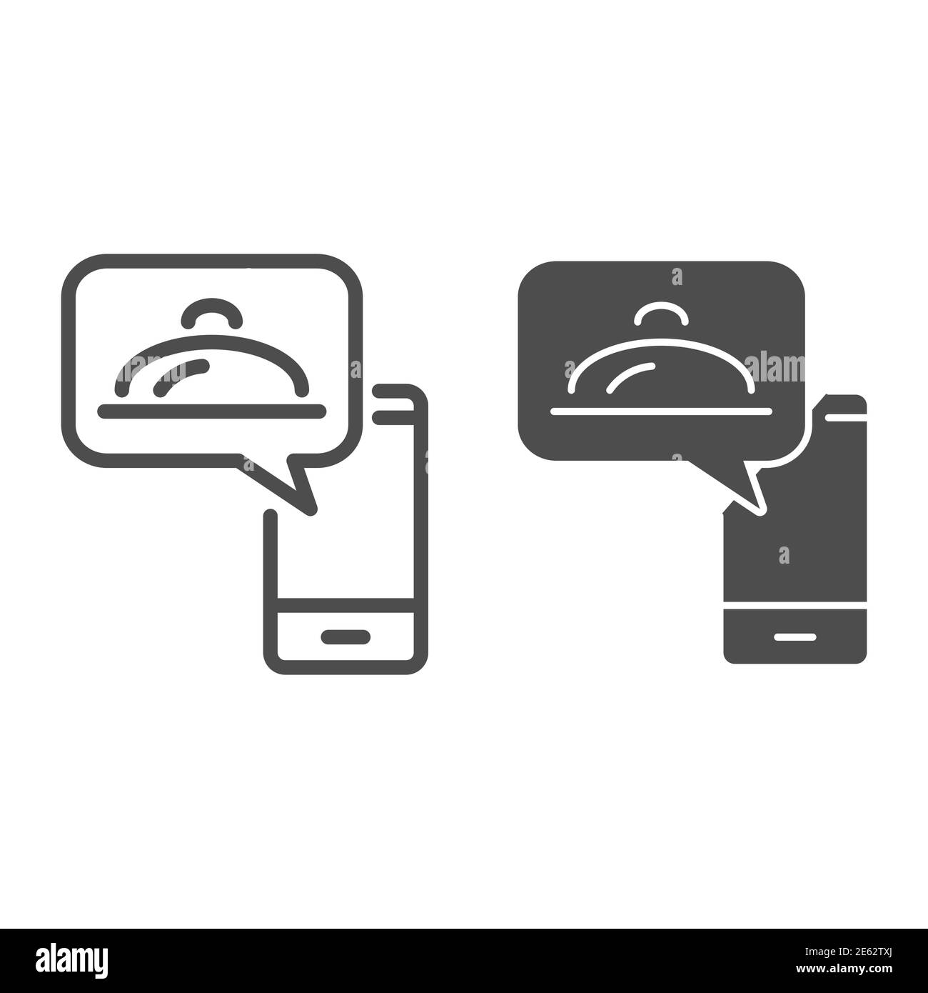 Order food and smartphone line and solid icon, Dish delivery in ...