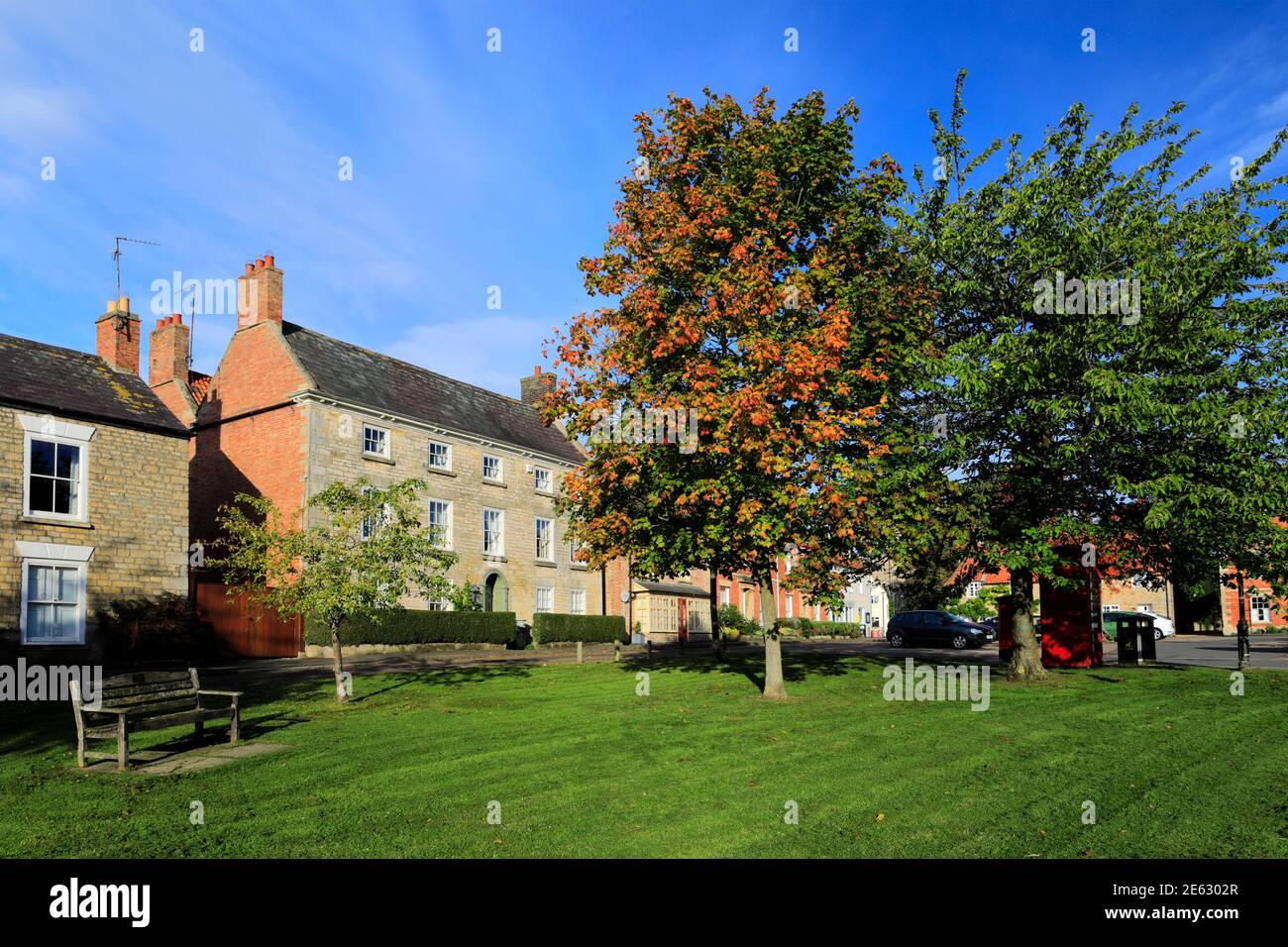 Georgian buildings around Folkingham village green; Lincolnshire ...