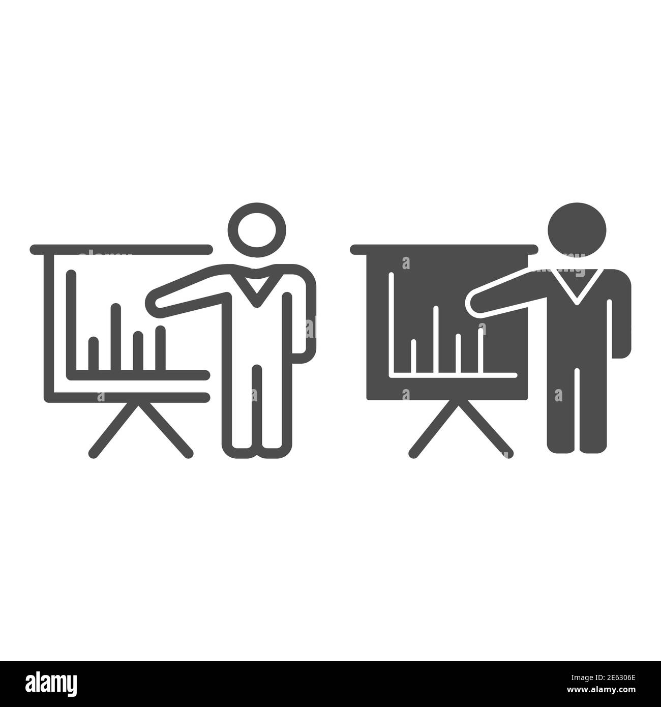 Man with presentation board line and solid icon, Business concept ...