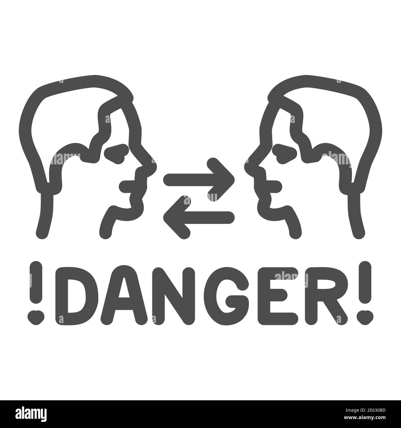 Two heads with arrows and danger warning line icon, prevent covid-19 ...