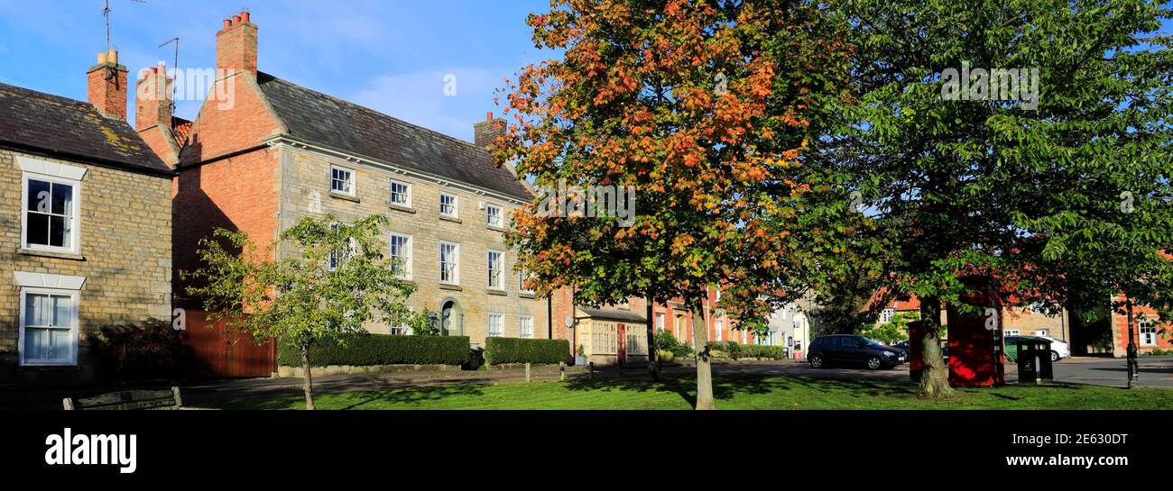 Georgian buildings around Folkingham village green; Lincolnshire ...
