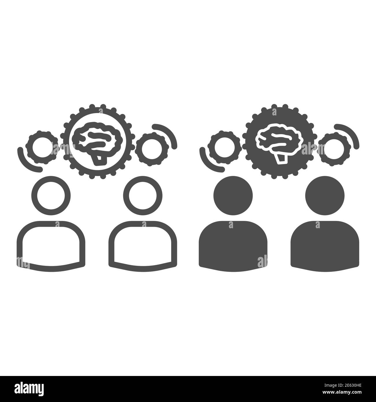 Two men share knowledge line and solid icon, business concept ...