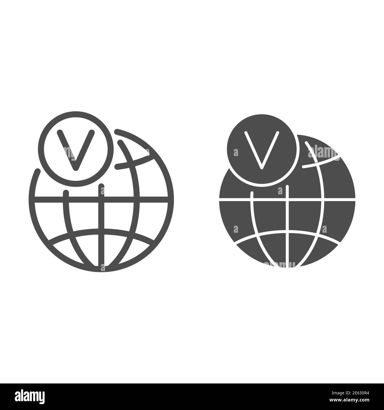World globe and victory emblem line and solid icon, business concept ...