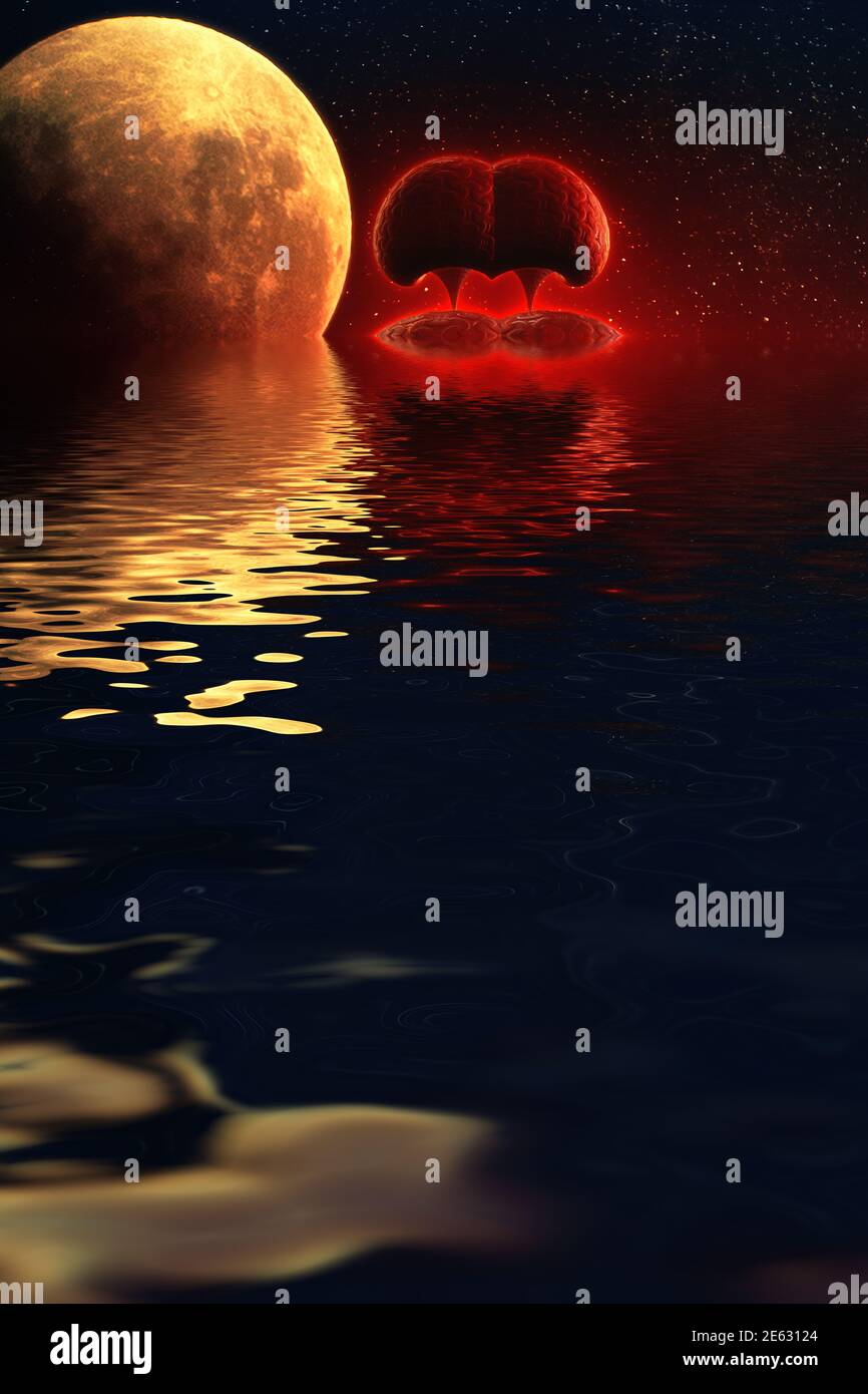 Fantastic 3d image of an island in the ocean against the background of ...