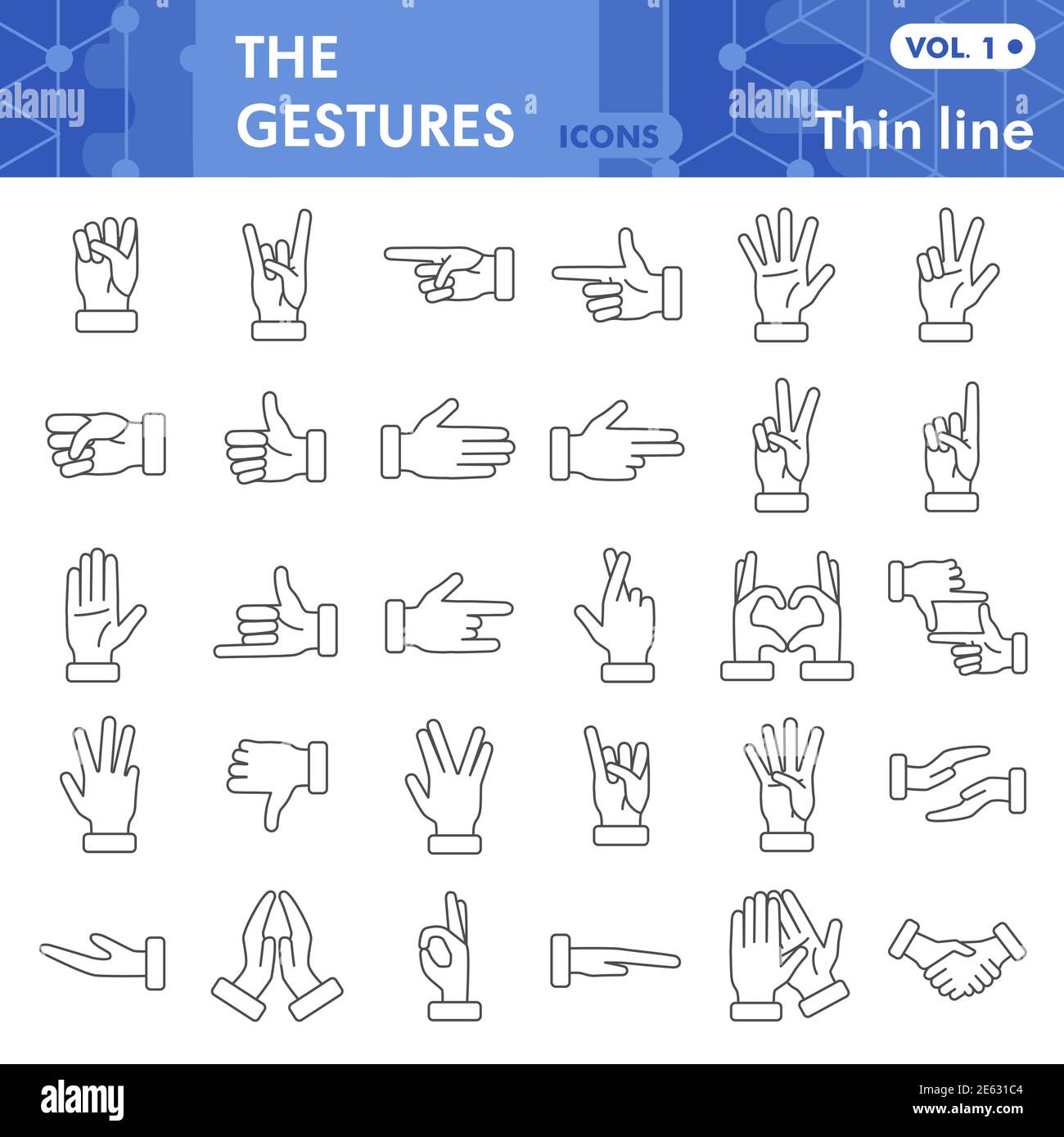 Gestures thin line icon set, Human hand signals symbols collection or ...