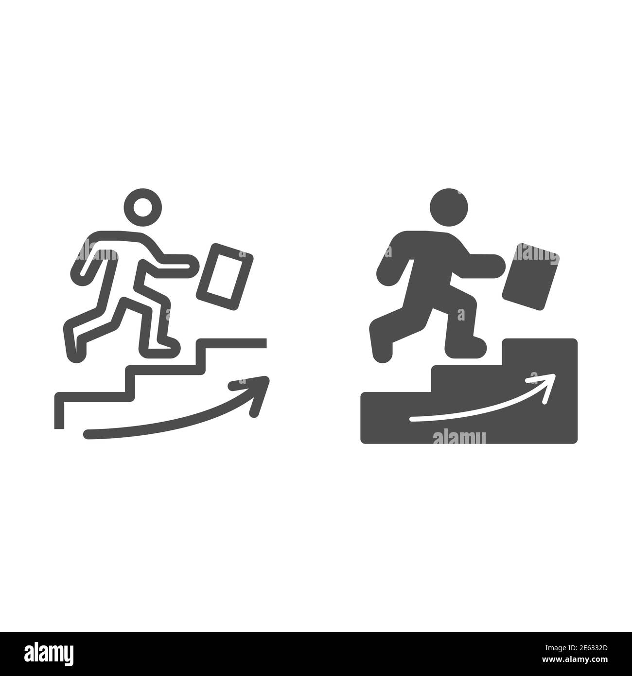 Man climbs up the stairs line and solid icon, business strategy concept ...