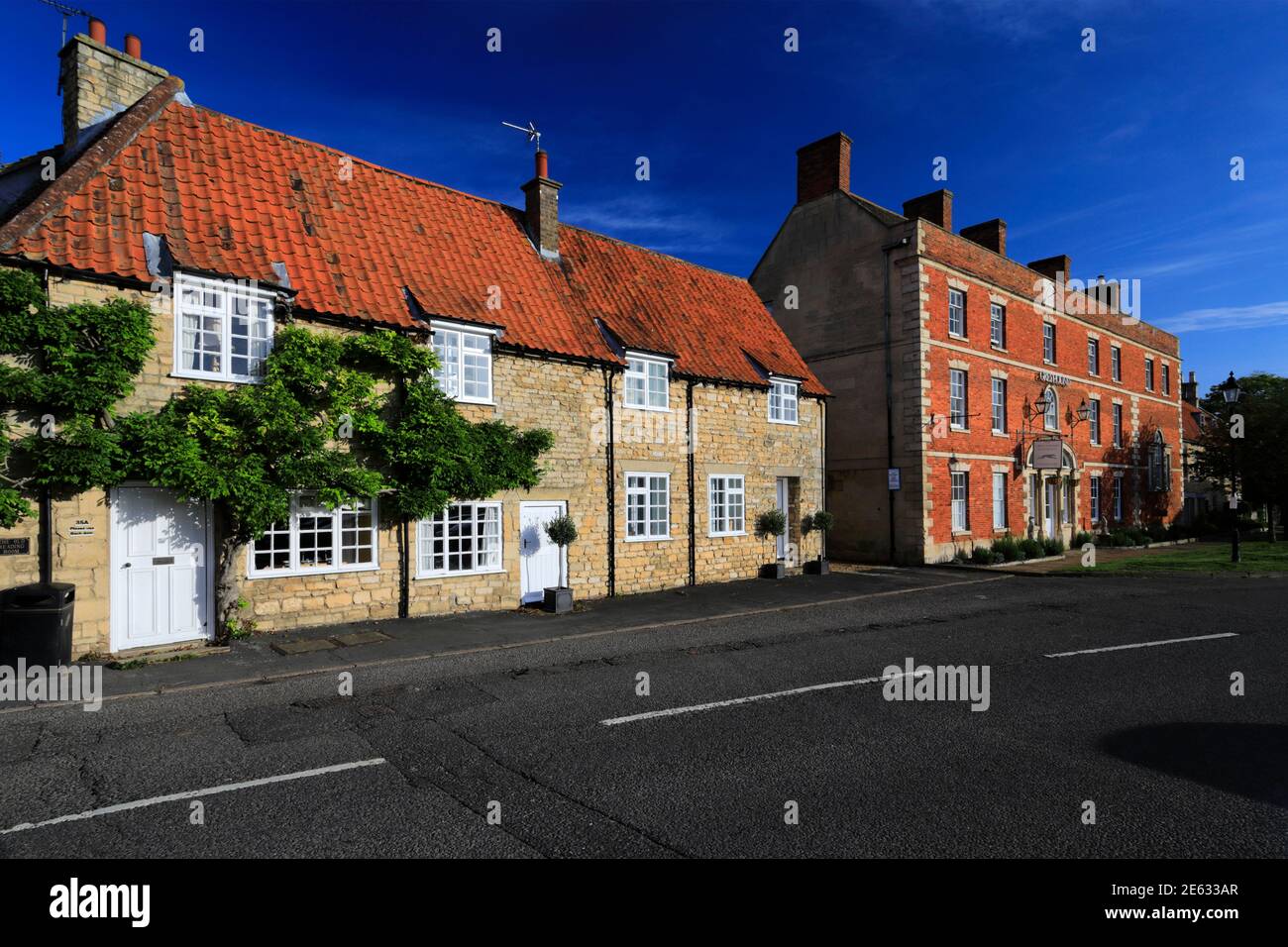Georgian buildings around Folkingham village green; Lincolnshire ...