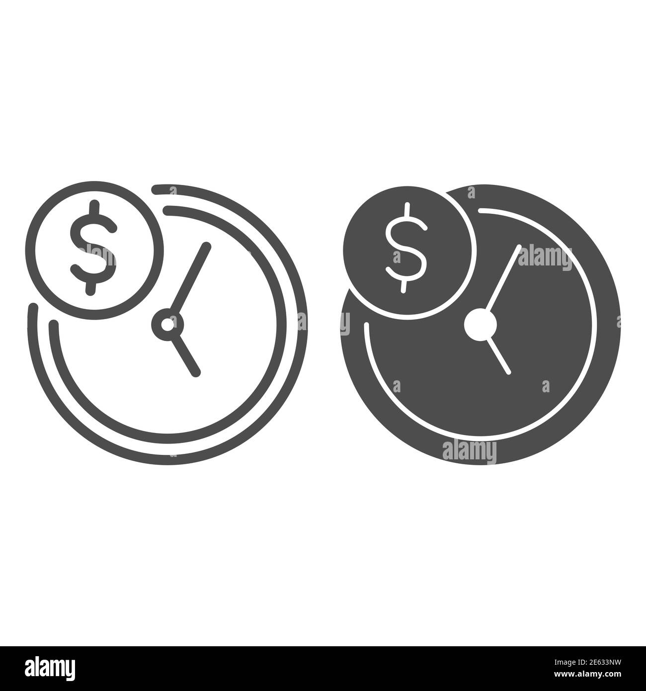 Clock and dollar line and solid icon, business concept, Dollar coin ...