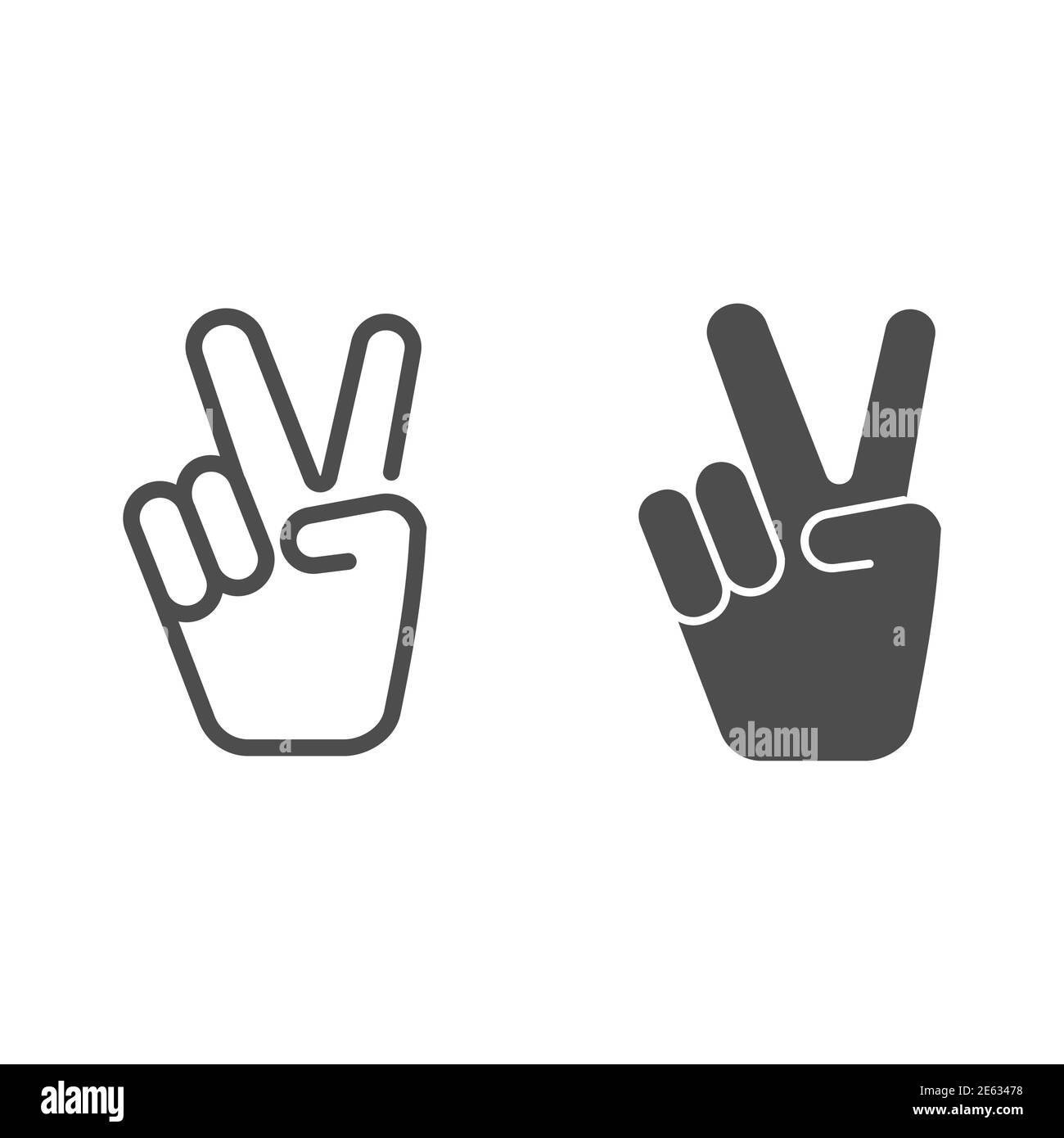 Hand shows victory sign line and solid icon, hand gestures concept ...