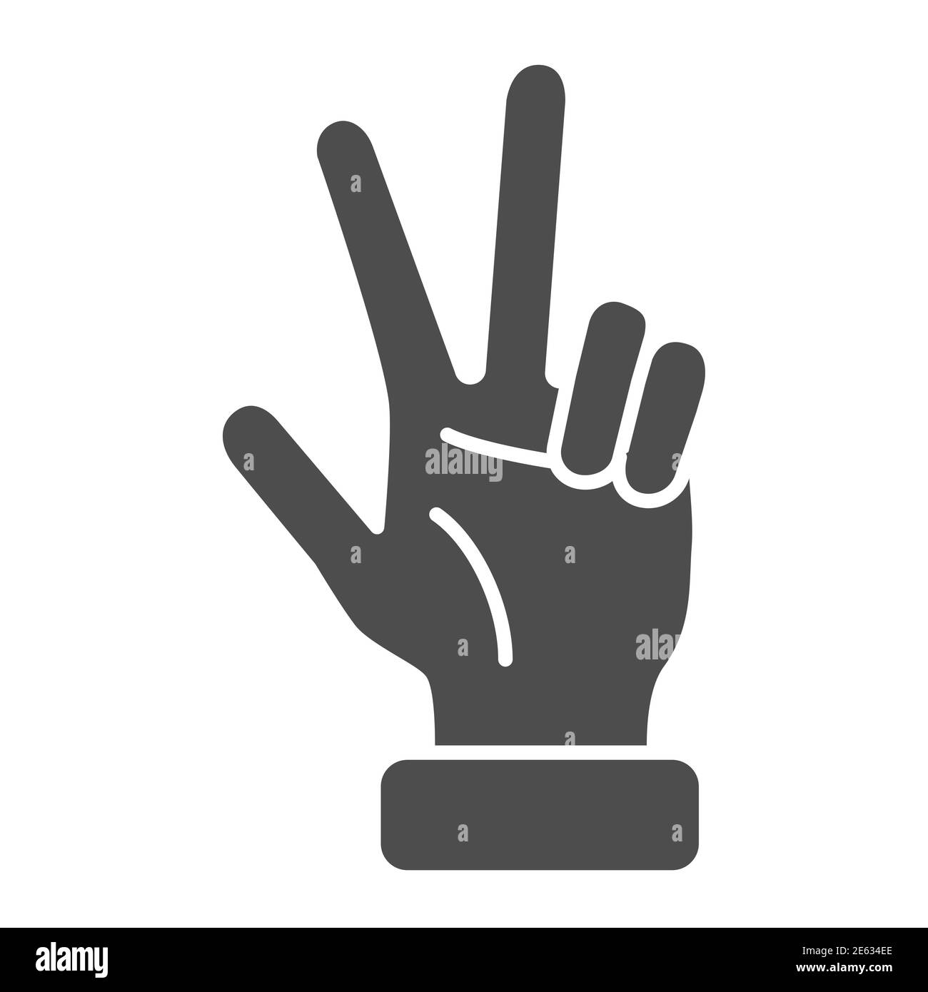 Hand showing three fingers solid icon, Hand gestures concept, Three finger gesture sign on white ...