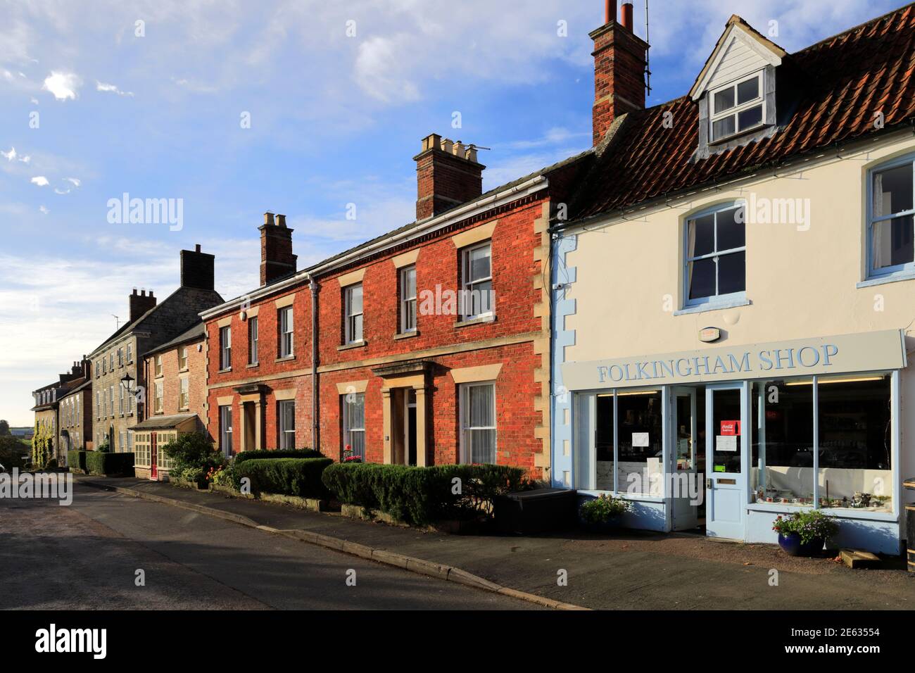 Georgian buildings around Folkingham village green; Lincolnshire ...