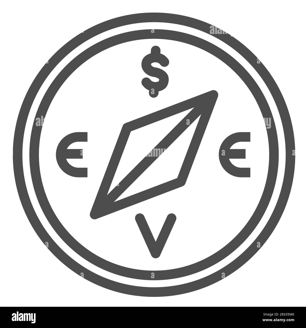 Compass with dollar and euro sign line icon, business strategy concept ...