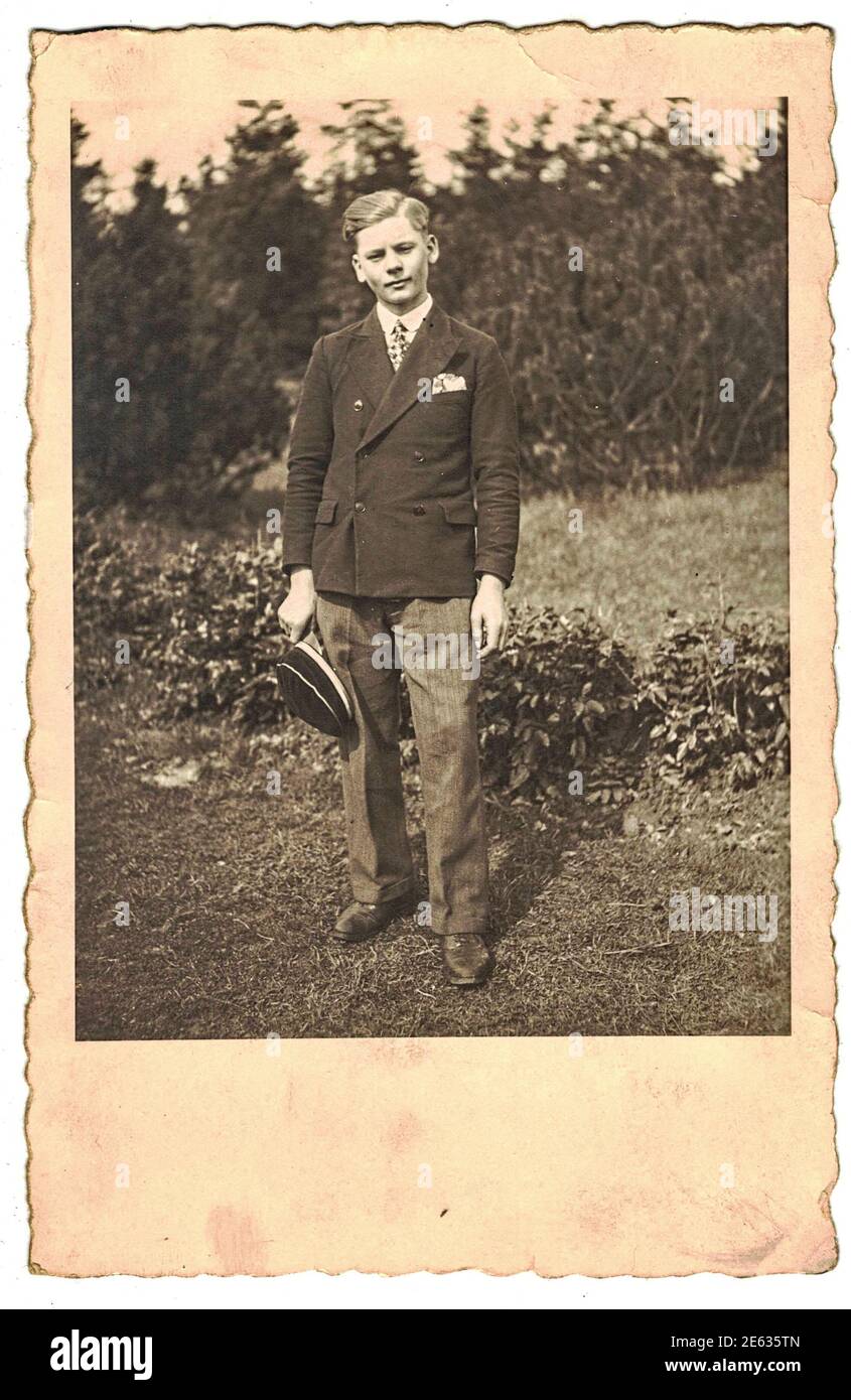 GERMANY - 1932: The vintage photo shows young man poses outdors. The ...