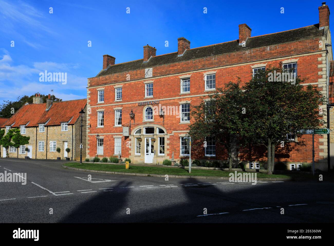 Georgian buildings around Folkingham village green; Lincolnshire ...
