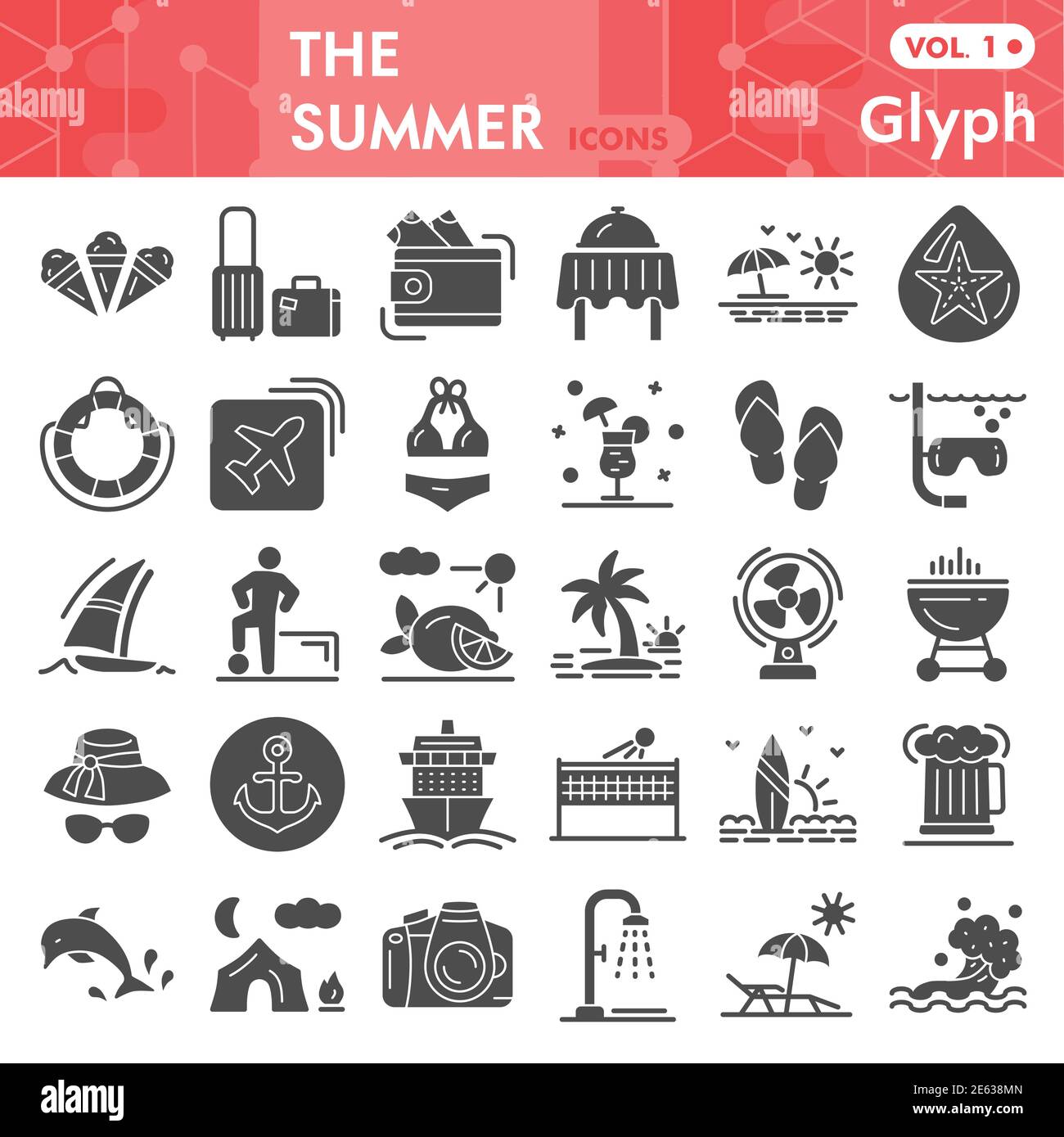 Summer solid icon set, tourism and vacation symbols collection or ...