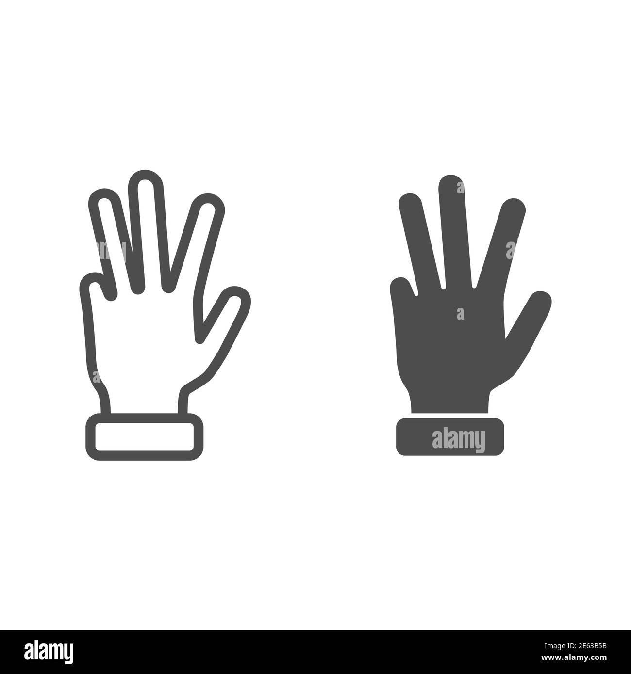 Four fingers up line and solid icon, gestures concept, Counting sign on ...