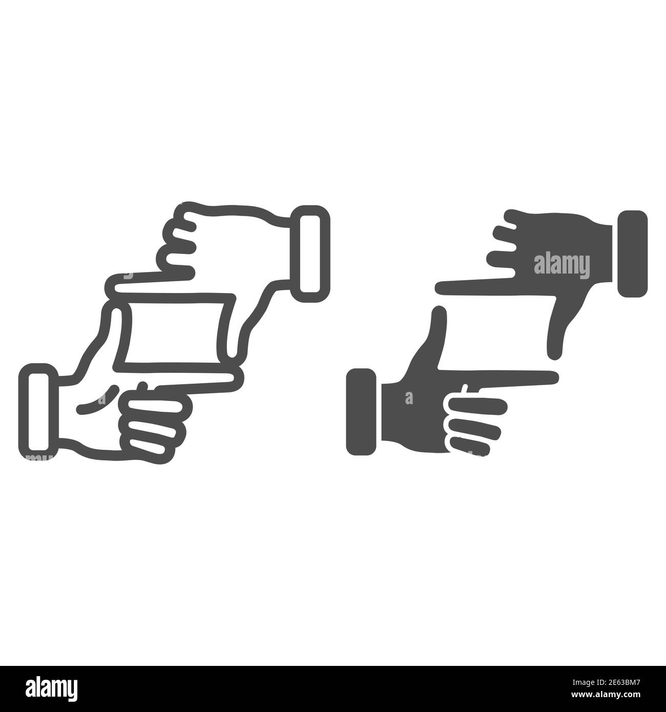 Hands in photo frame gesture line and solid icon, gestures concept ...